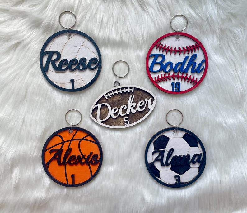 Baseball Name Tag, Sports Name and Jersey Number Keychain, Team Gift - Etsy