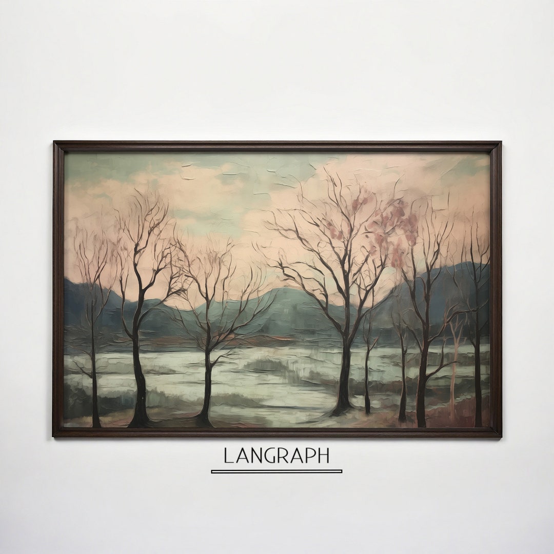 Neutral Forest Landscape Minimalistic Trees Landscape Vintage Style Art ...