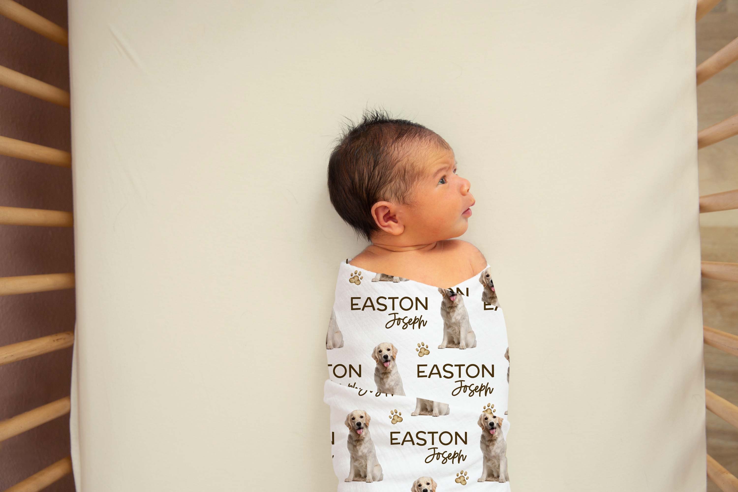 Custom Dog Swaddle Set, Personalized Dog Photo Baby Blanket, Newborn ...