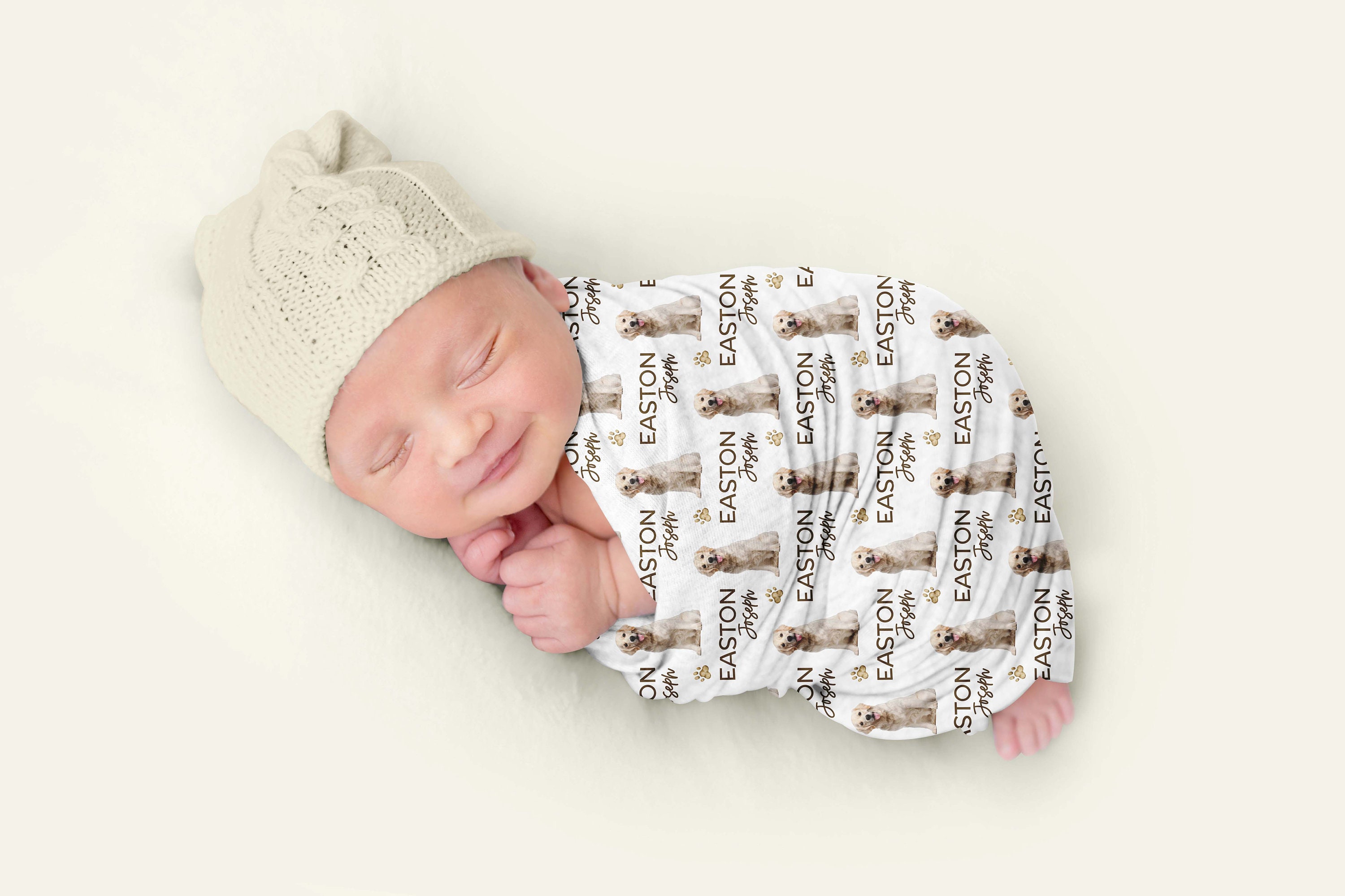 Custom Dog Swaddle Set, Personalized Dog Photo Baby Blanket, Newborn ...