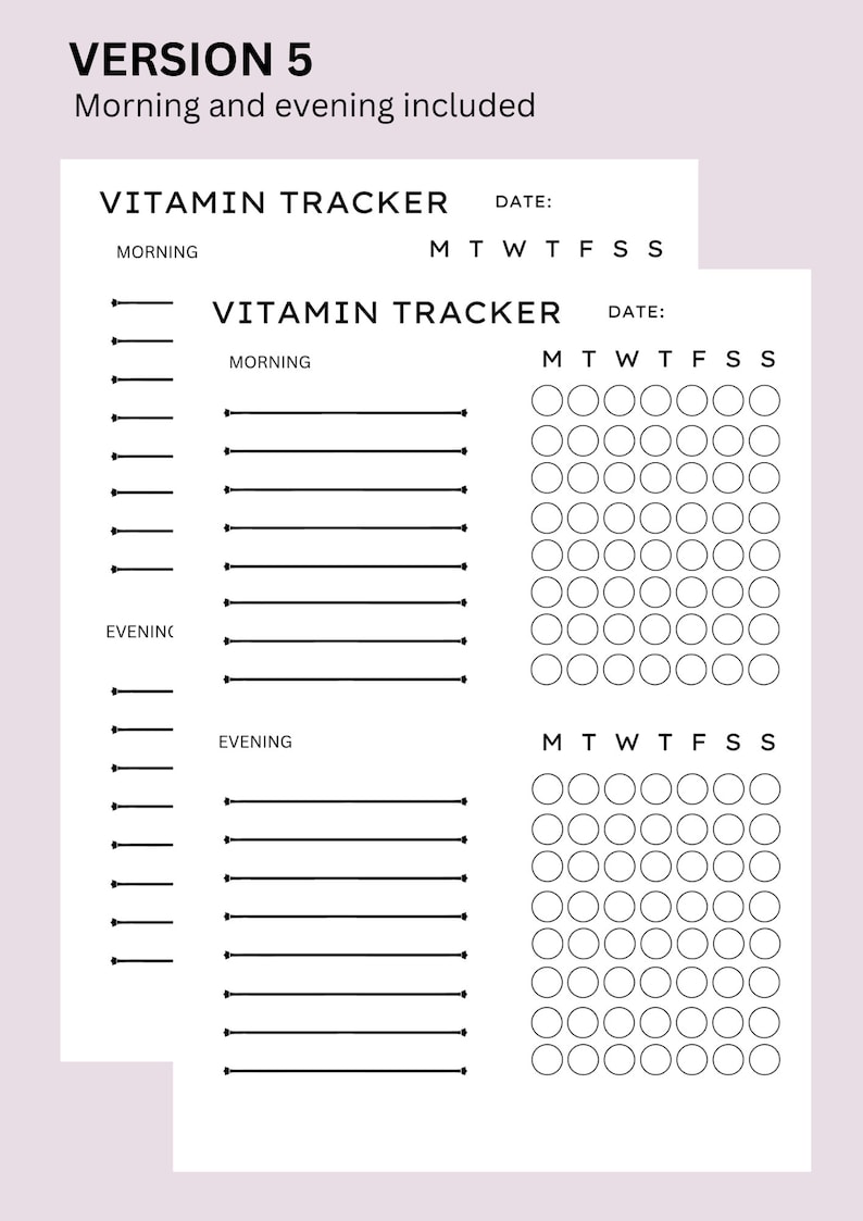 Daily Vitamin Tracker Printable, Vitamin İntake Reminder, Fitness and ...