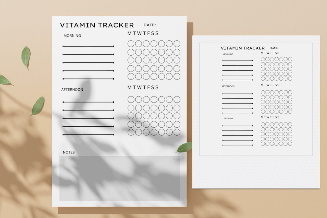Daily Vitamin Tracker Printable, Vitamin İntake Reminder, Fitness and ...