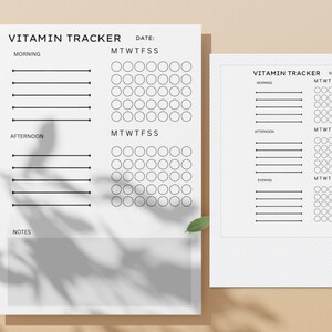 Daily Vitamin Tracker Printable, Vitamin İntake Reminder, Fitness and ...