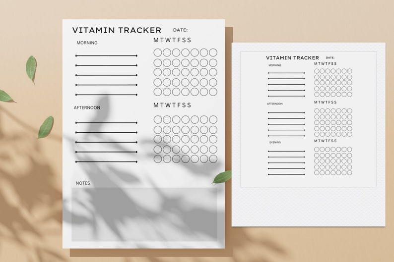 Daily Vitamin Tracker Printable, Vitamin İntake Reminder, Fitness and ...
