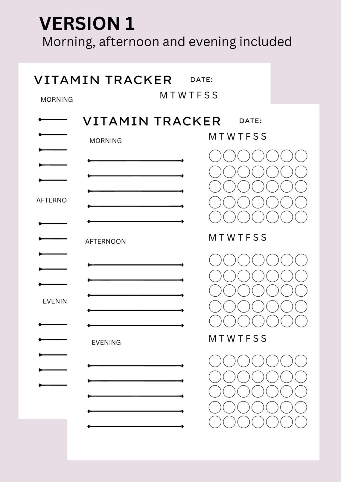 Daily Vitamin Tracker Printable, Vitamin İntake Reminder, Fitness and ...