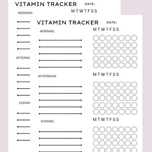 Daily Vitamin Tracker Printable, Vitamin İntake Reminder, Fitness and ...