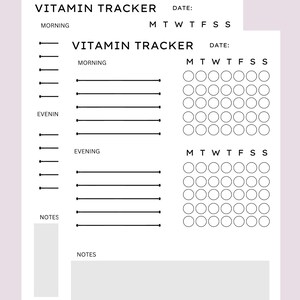 Daily Vitamin Tracker Printable, Vitamin İntake Reminder, Fitness and ...