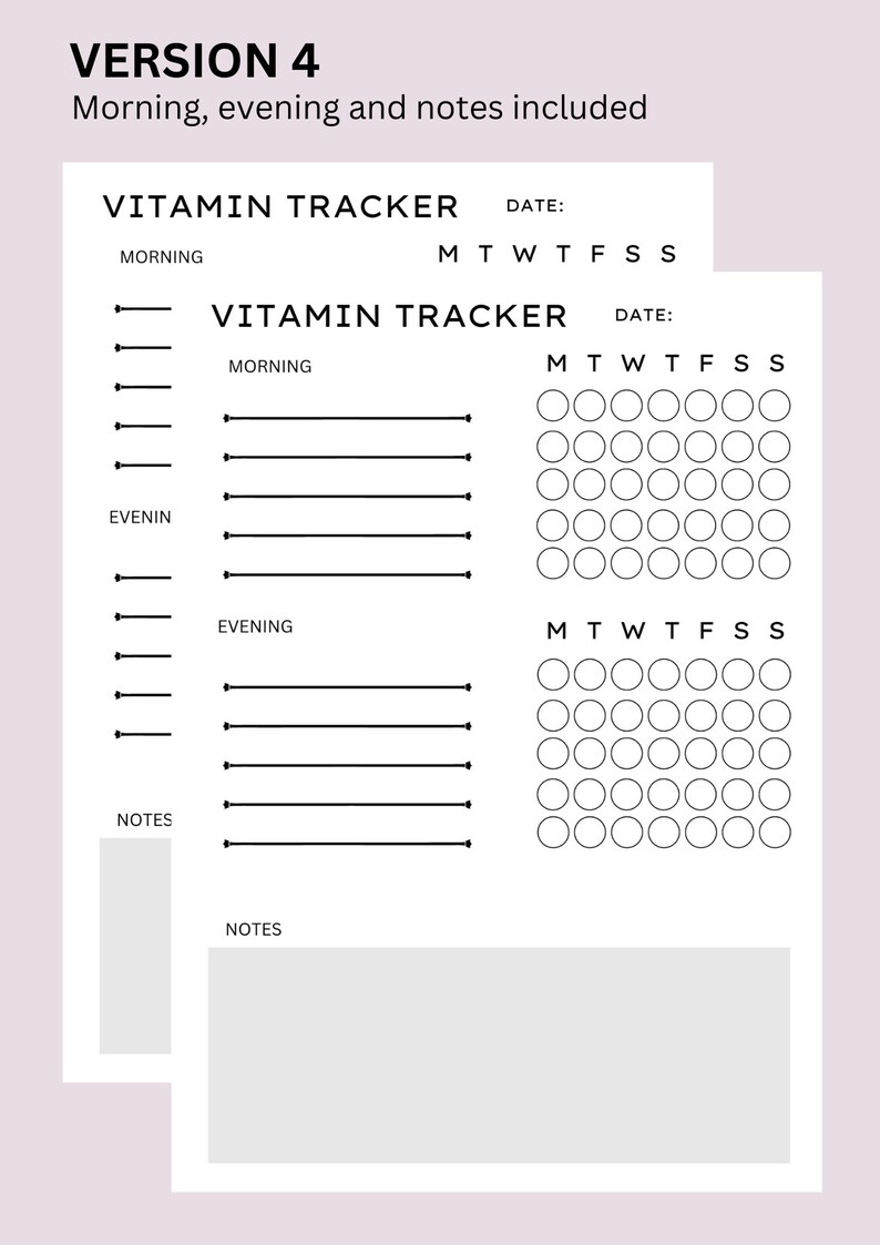 Daily Vitamin Tracker Printable, Vitamin İntake Reminder, Fitness and ...