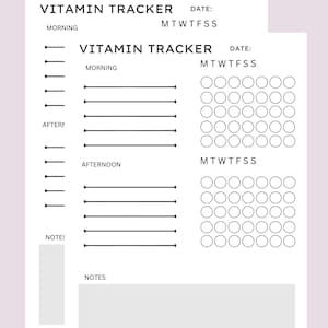 Daily Vitamin Tracker Printable, Vitamin İntake Reminder, Fitness and ...
