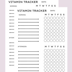 Daily Vitamin Tracker Printable, Vitamin İntake Reminder, Fitness and ...