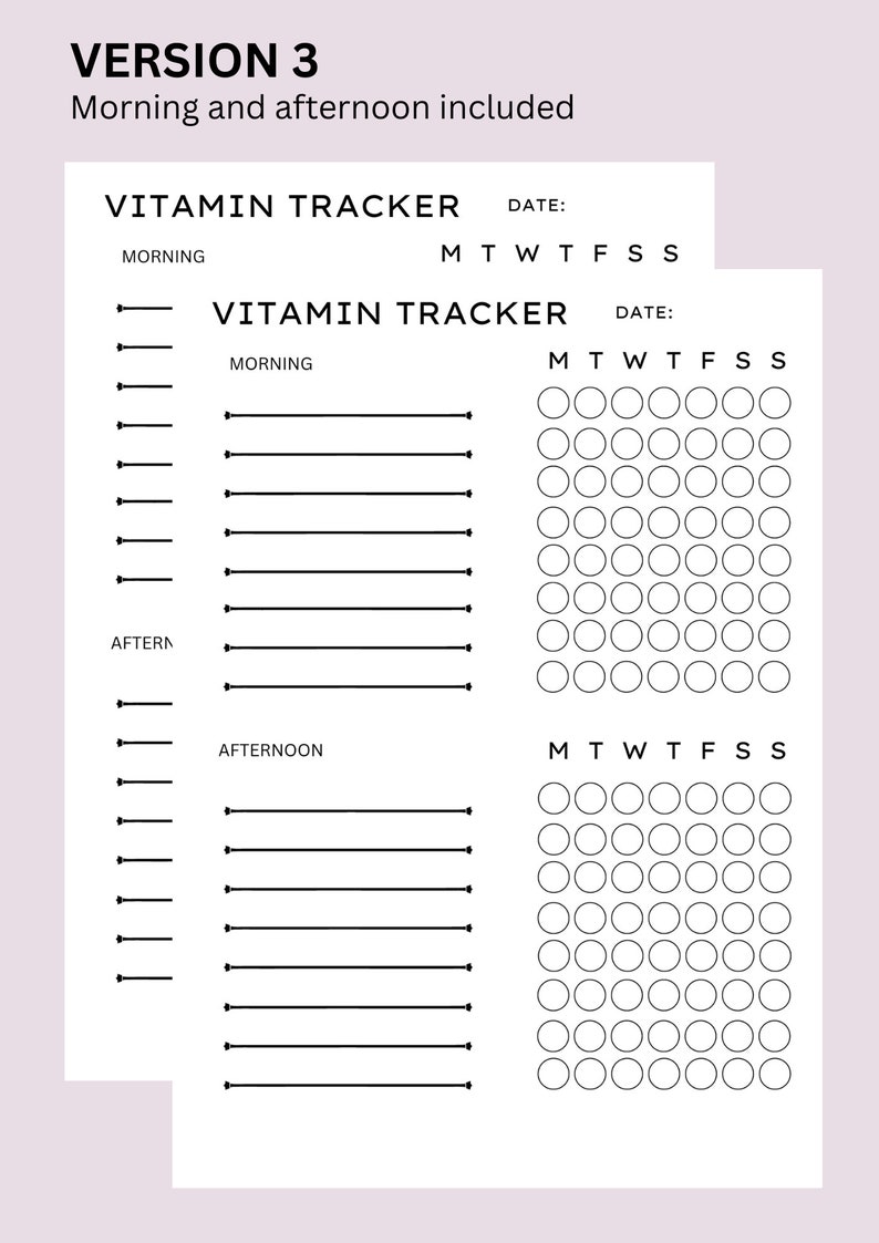 Daily Vitamin Tracker Printable, Vitamin İntake Reminder, Fitness and ...