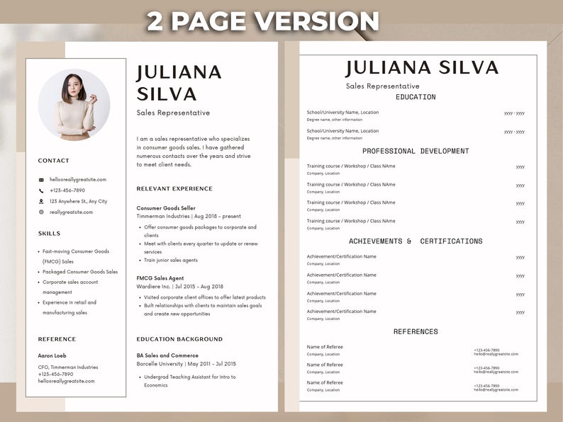 Canva Resume Template With Photo Ats-friendly Professional Resume ...