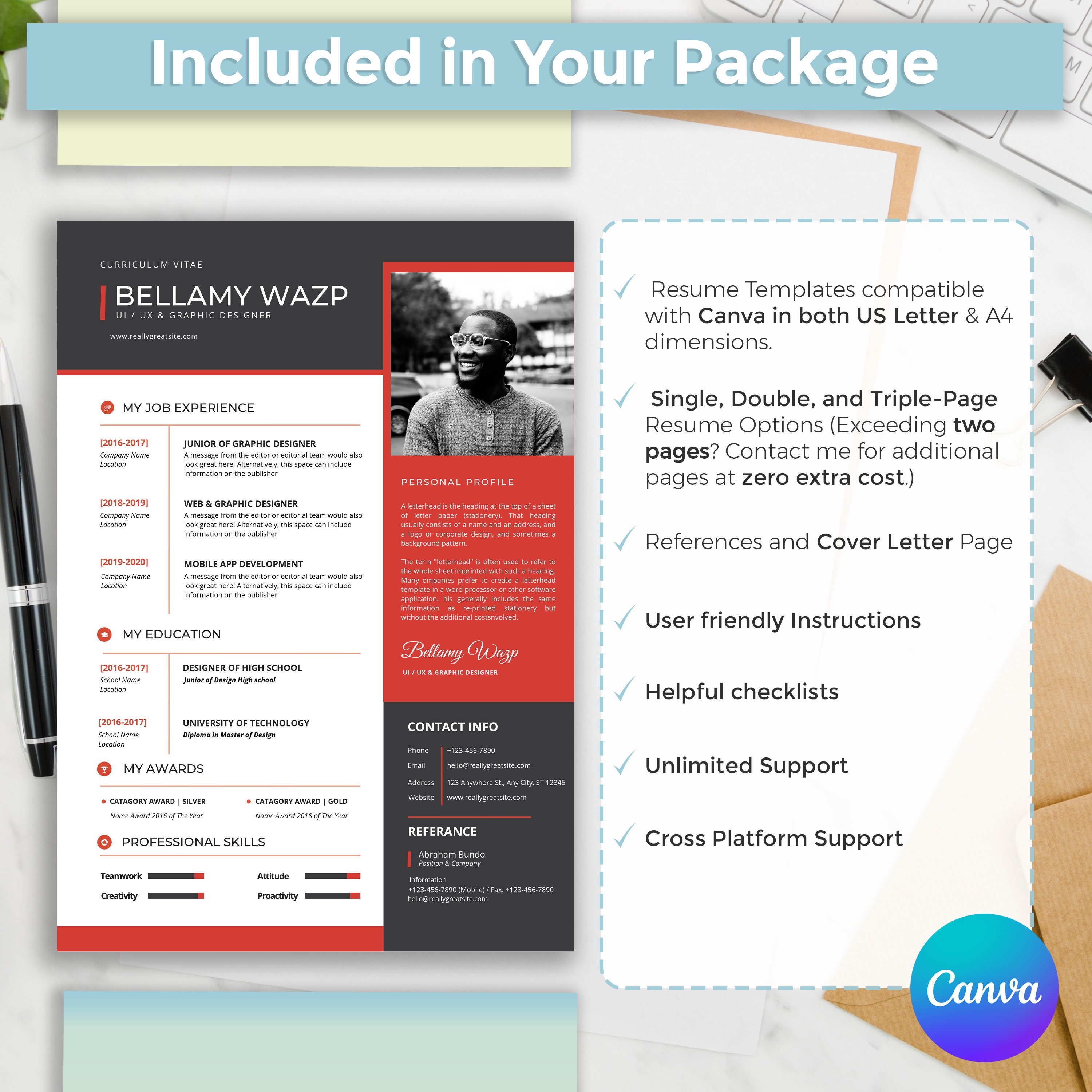 Resume Template for Canva, Executive Resume,canva Resume, CV Template ...