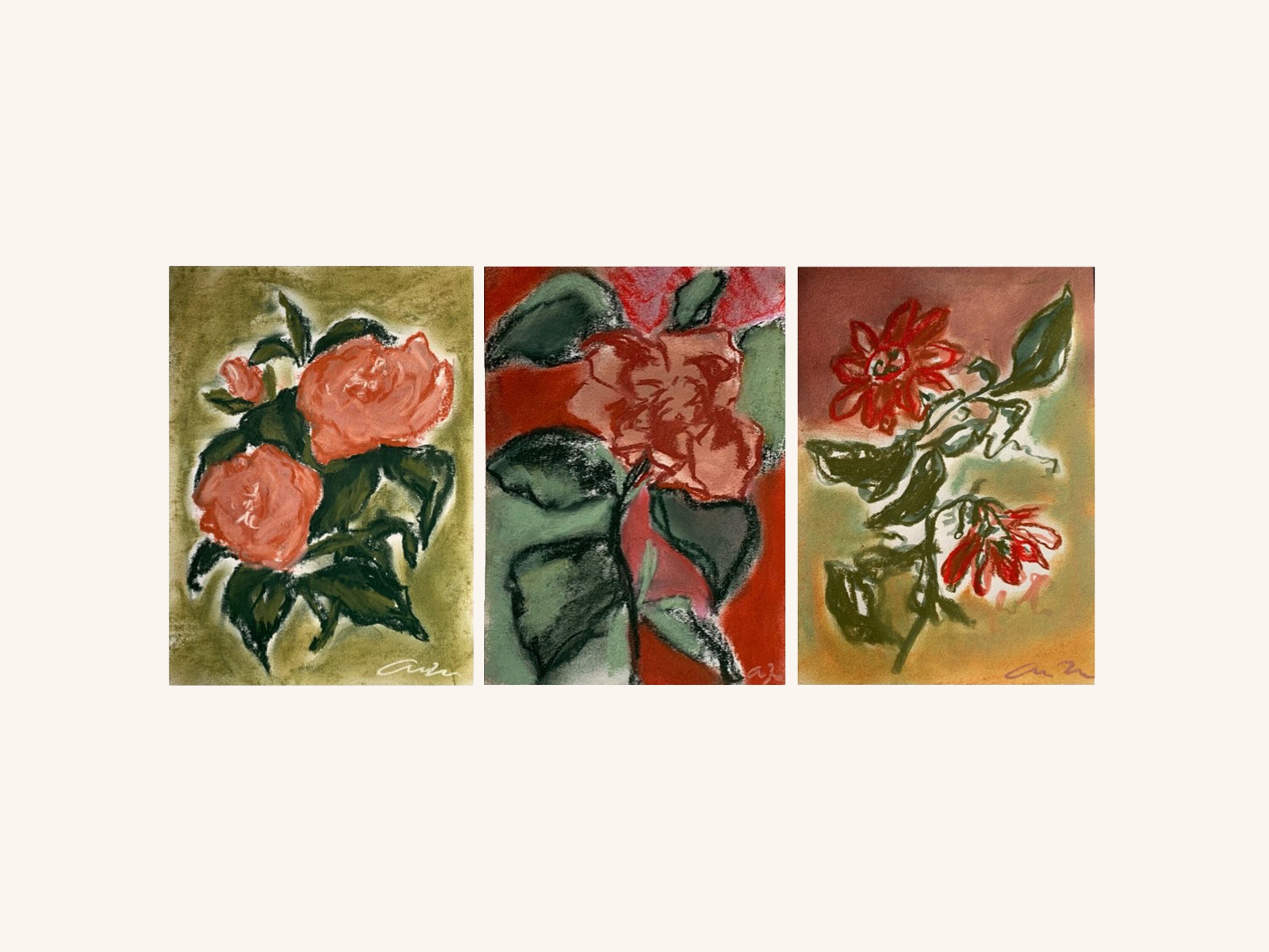 Original Pastel Drawings | Floral Artwork | Expressive Flower Abstract ...