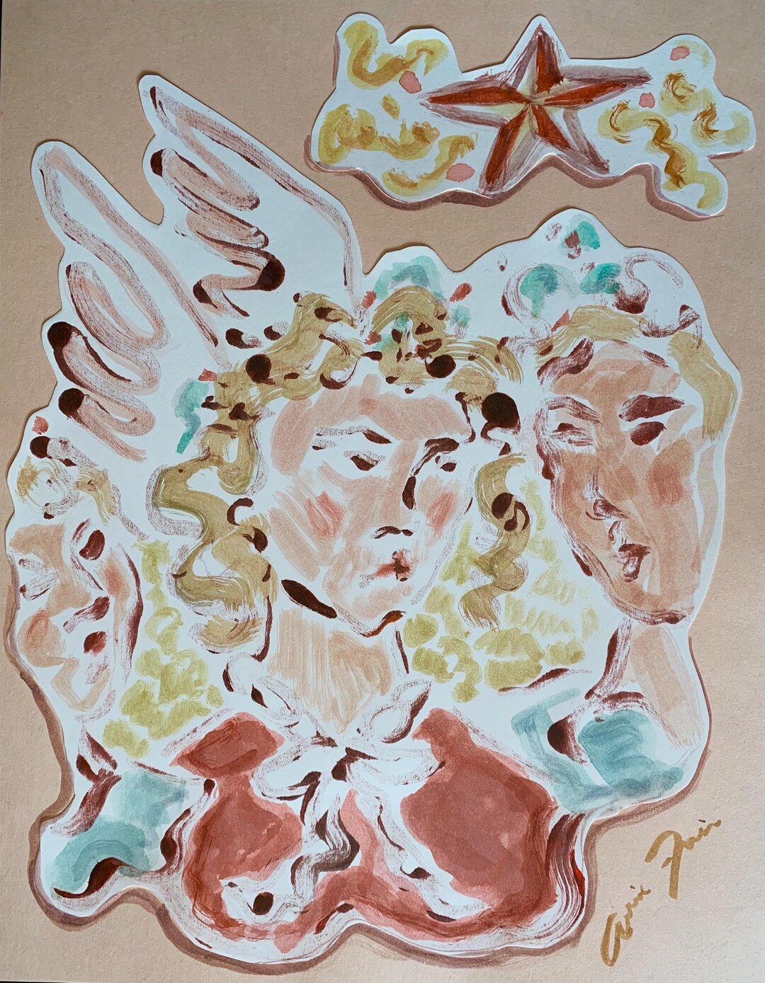 Original Mixed Media Angels Collage Painting - Etsy