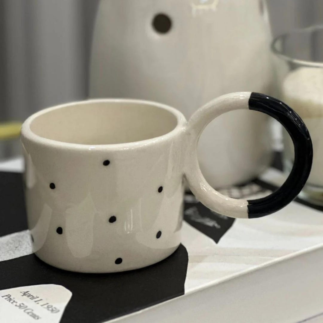 Handmade Speckled Black Ring Handle Mug - Unique Ceramic Coffee Cup - Etsy