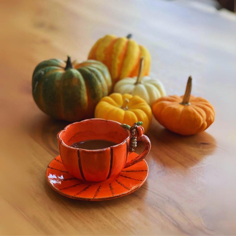 Vintage-inspired Pumpkin Cup and Saucer Set | Fall Decor & Tableware - Etsy