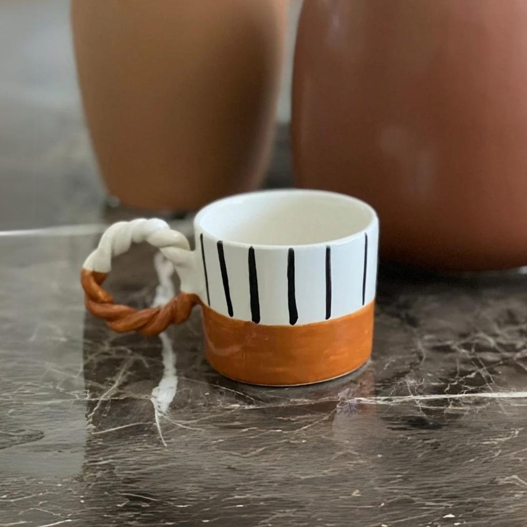 Rustic Brown and Black Striped Coffee Mug With Twisted Handle - Cozy ...