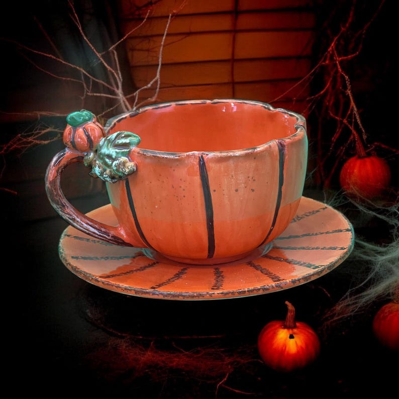 Vintage-inspired Pumpkin Cup and Saucer Set | Fall Decor & Tableware - Etsy