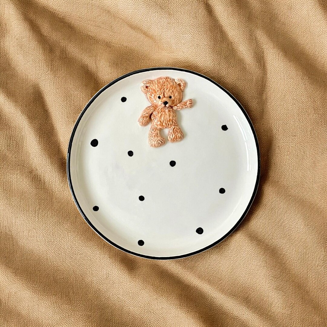 2 Piece Cute Teddy Bear Handmade Ceramic Plate | Adorable Animal ...
