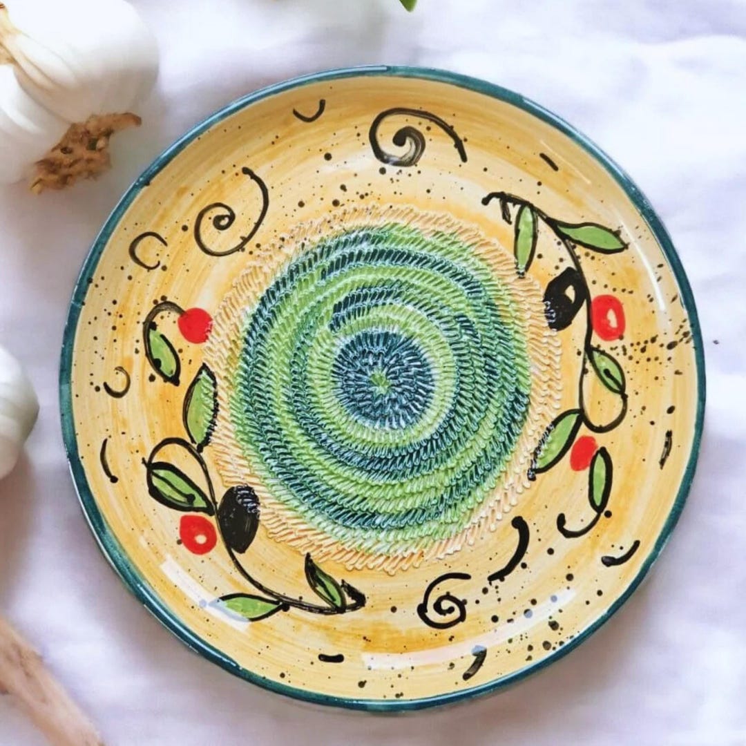Handcrafted Olive Inspired Ceramic Plate With Grater 8.2 Inch - Perfect ...