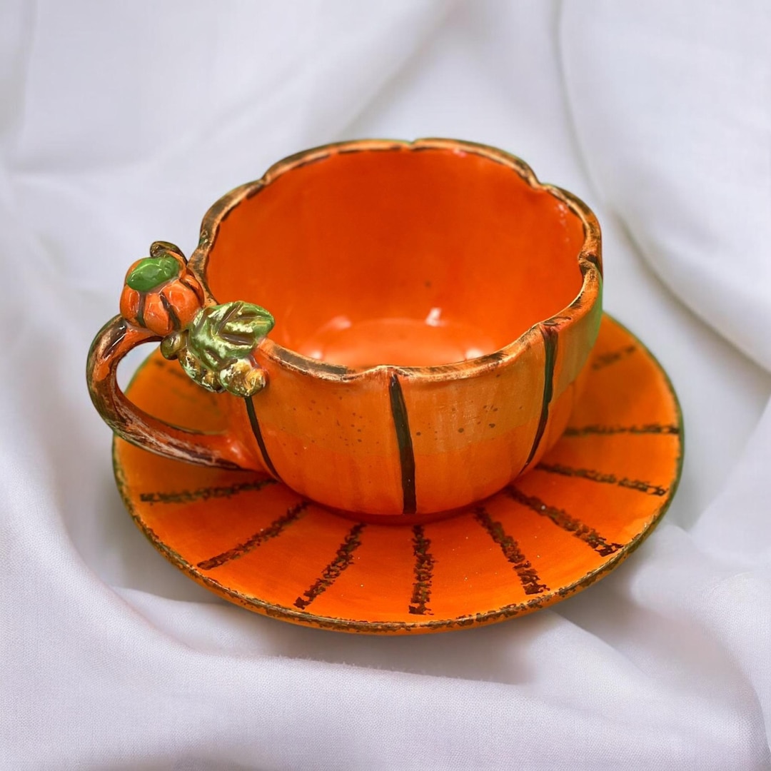 Vintage-inspired Pumpkin Cup and Saucer Set | Fall Decor & Tableware - Etsy