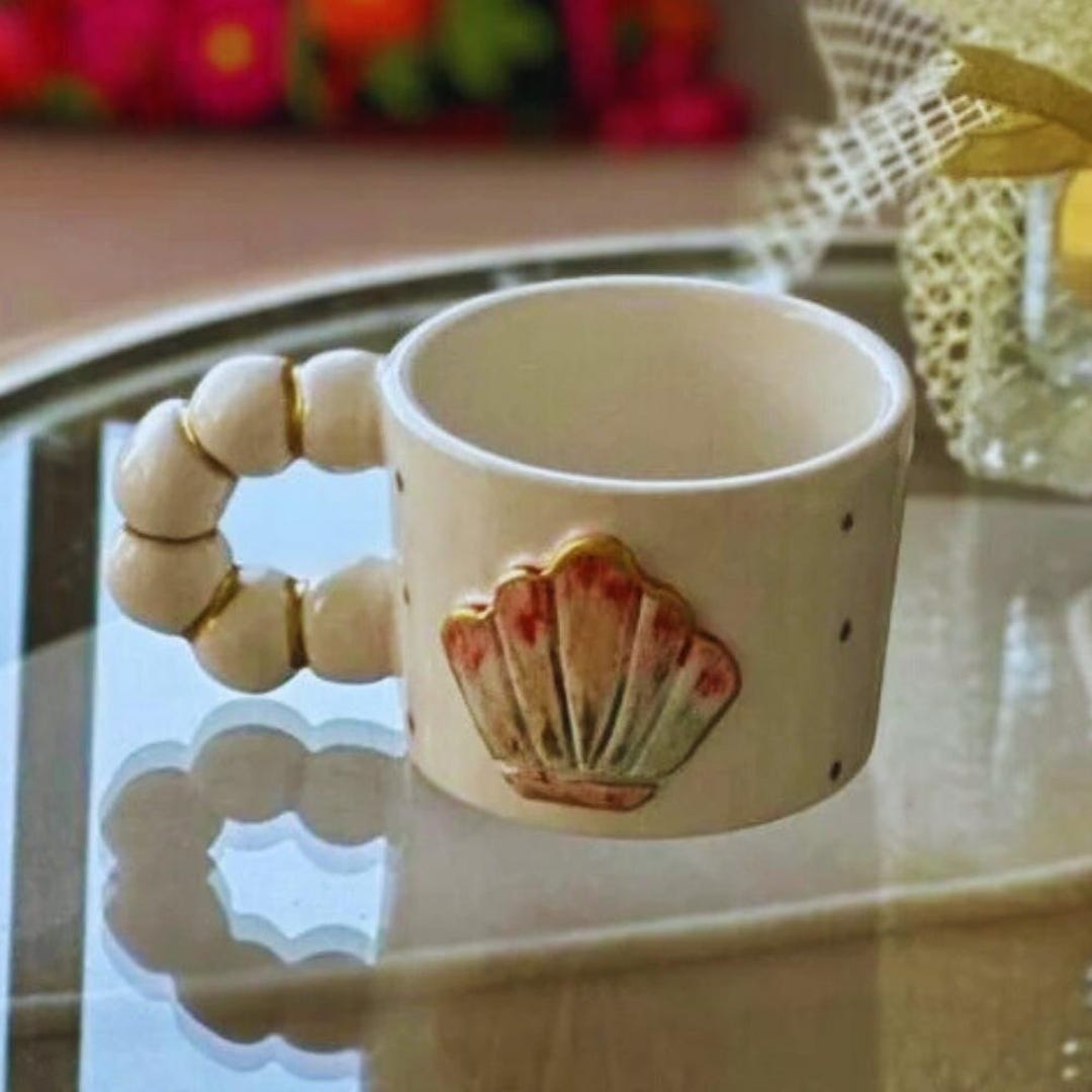Handcrafted Seashell Mug | Beach-themed Ceramic Coffee Cup | Nautical ...