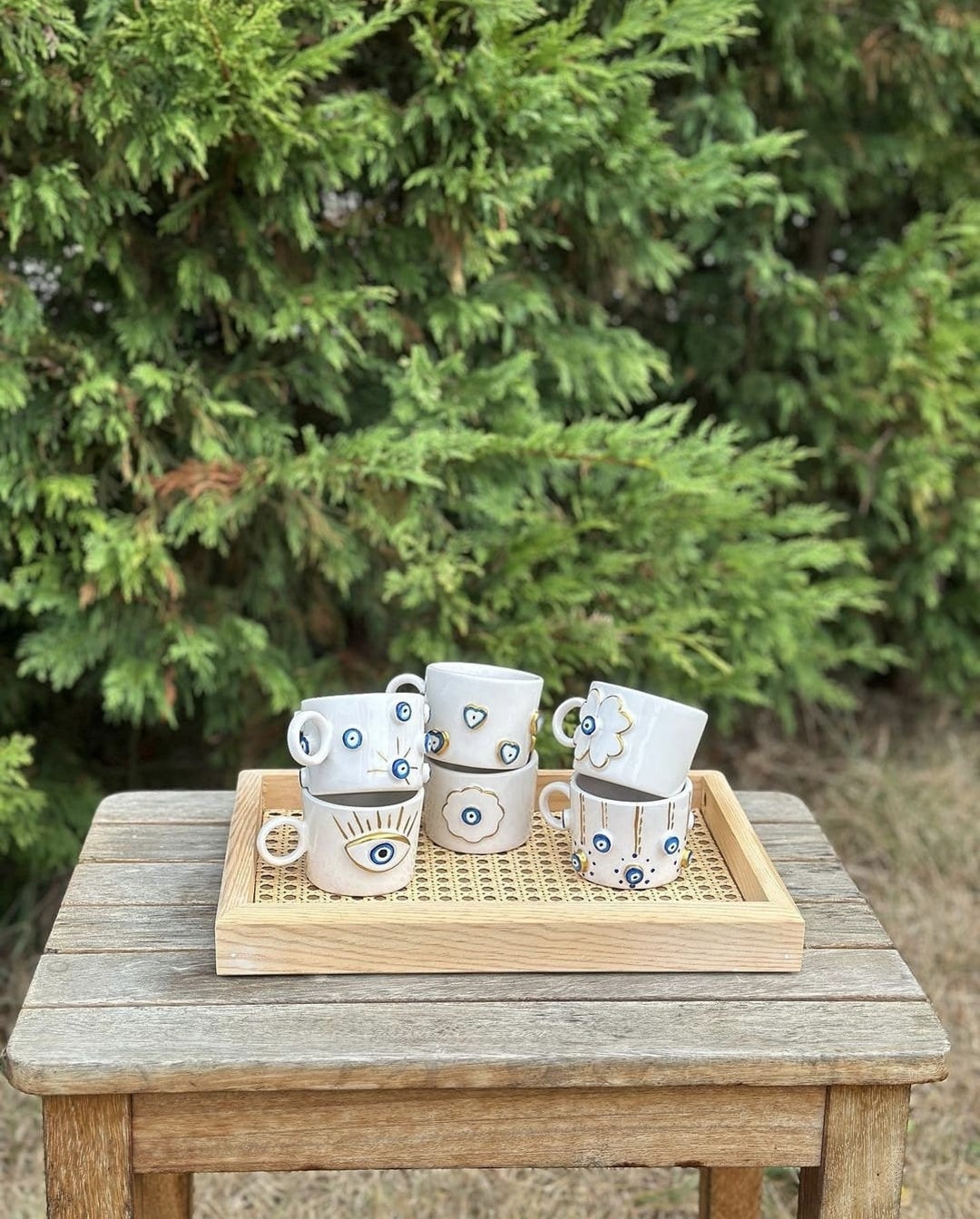 Spiritual Evil Eye Ceramic Mug | Handmade 22K Gold Pottery Coffee & Tea ...