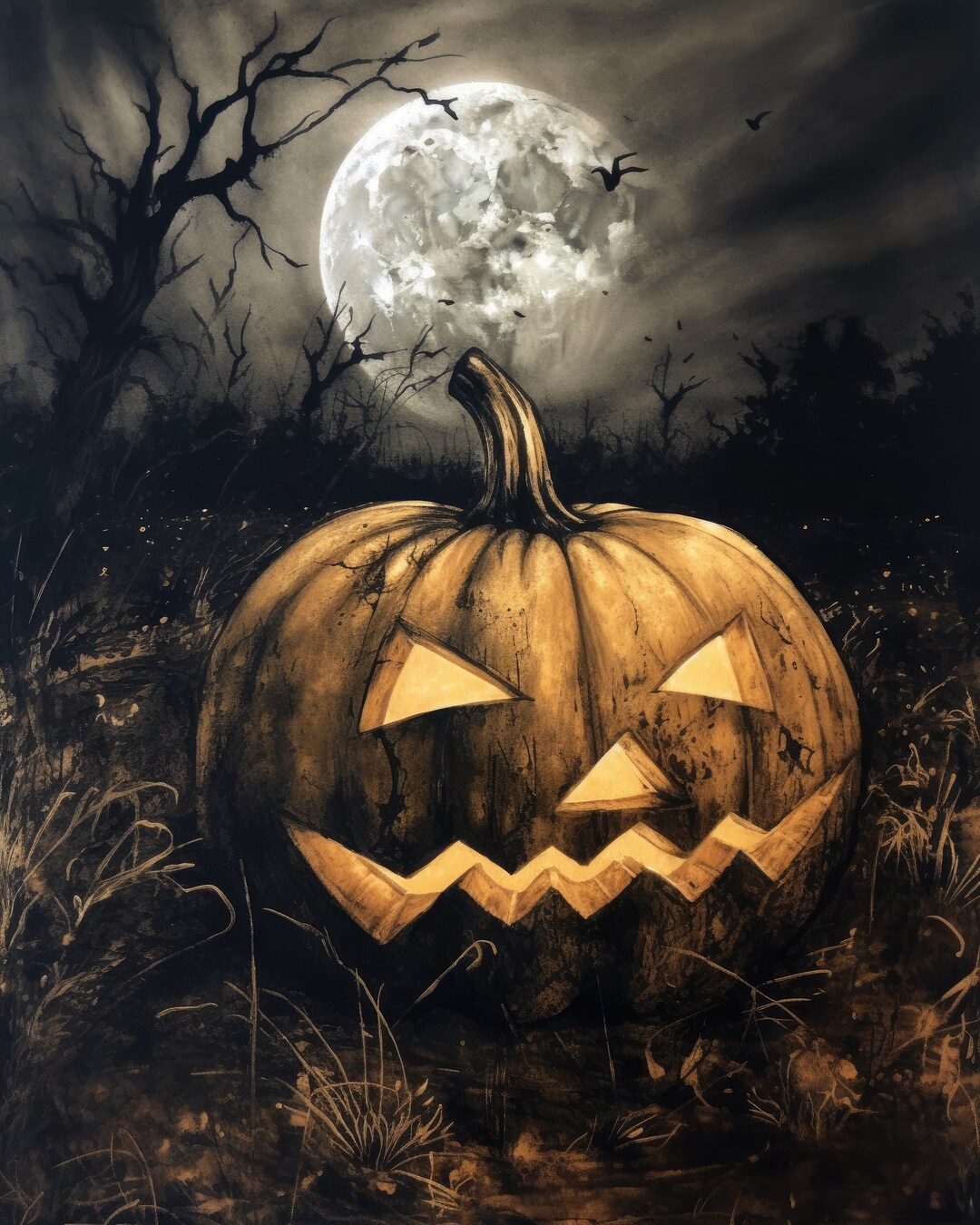 PRINTABLE Halloween Wall Art, Carved Pumpkin Vintage Still Life, Rustic ...