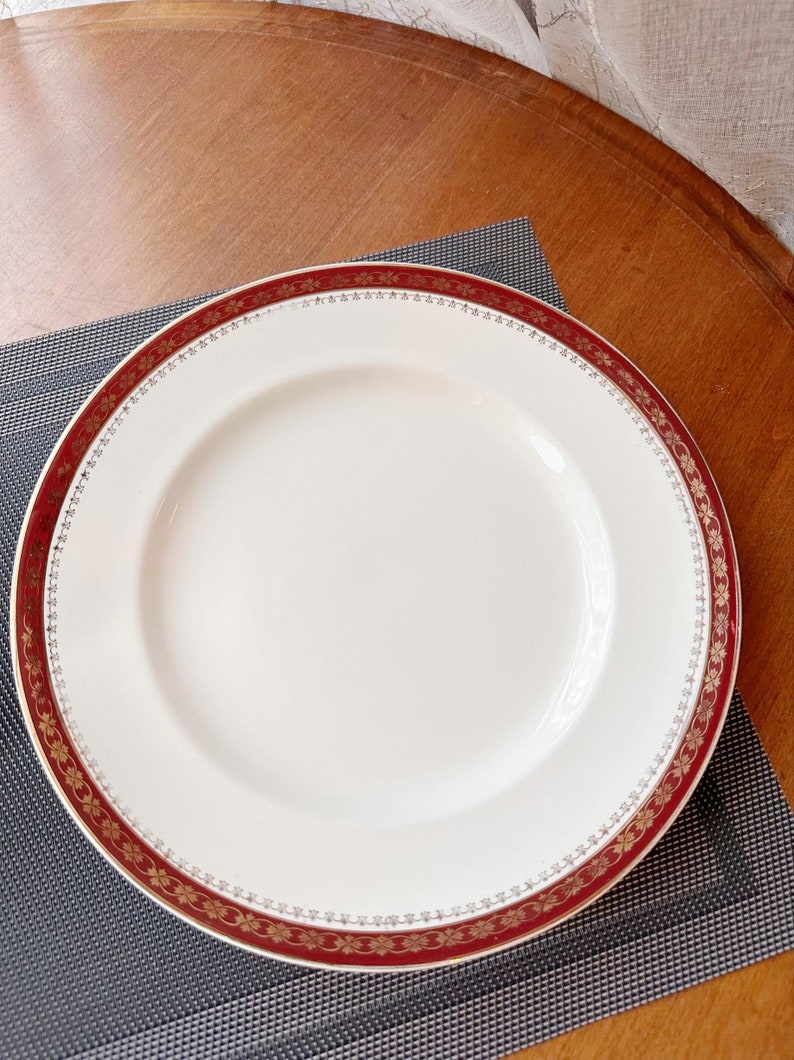 Vintage Alfred Meakin KINGSDALE MAROON Dinner Plates Set English Bone ...