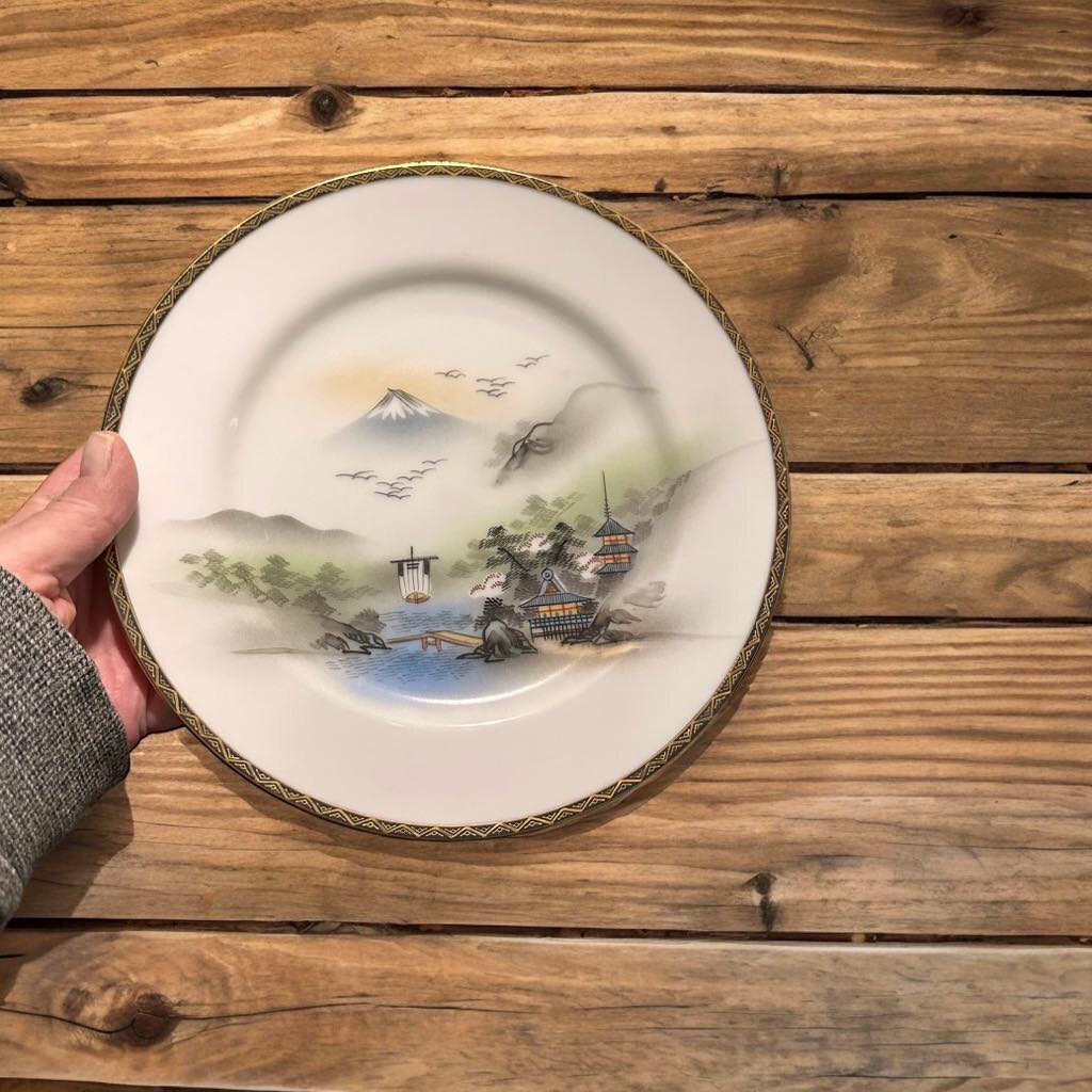 Vintage Hand-painted Japanese Water Boat Scene Plate Kutani Style 1940s ...