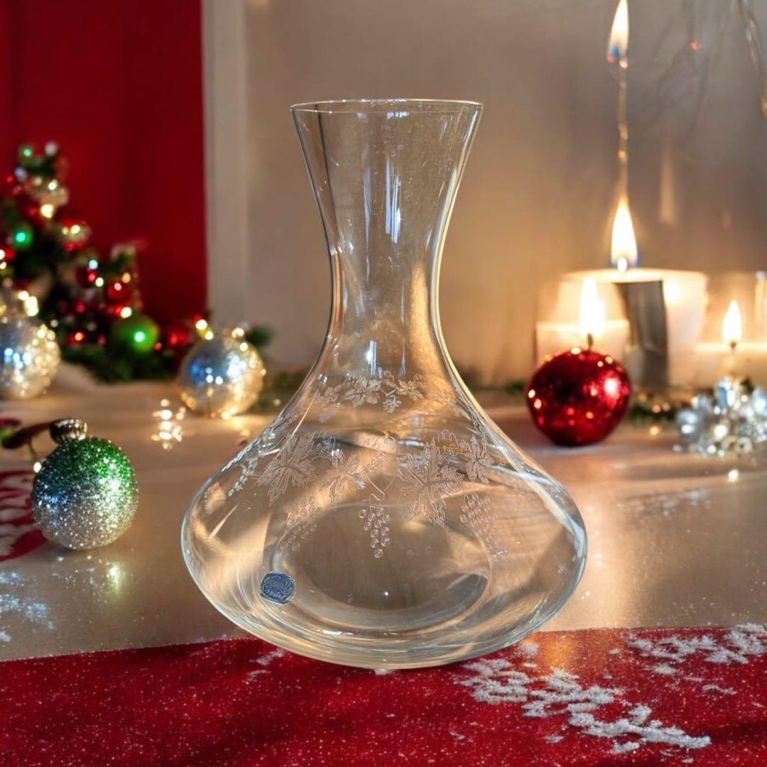 Bohemian Crystal Wine Decanter 1990s Grape Vine Design, Elegant Vintage ...