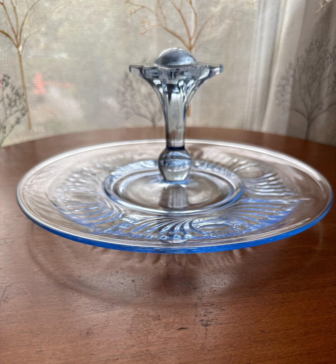 1930s Handmade Elegant Glass Paden City Maya Light Ice Blue Center ...