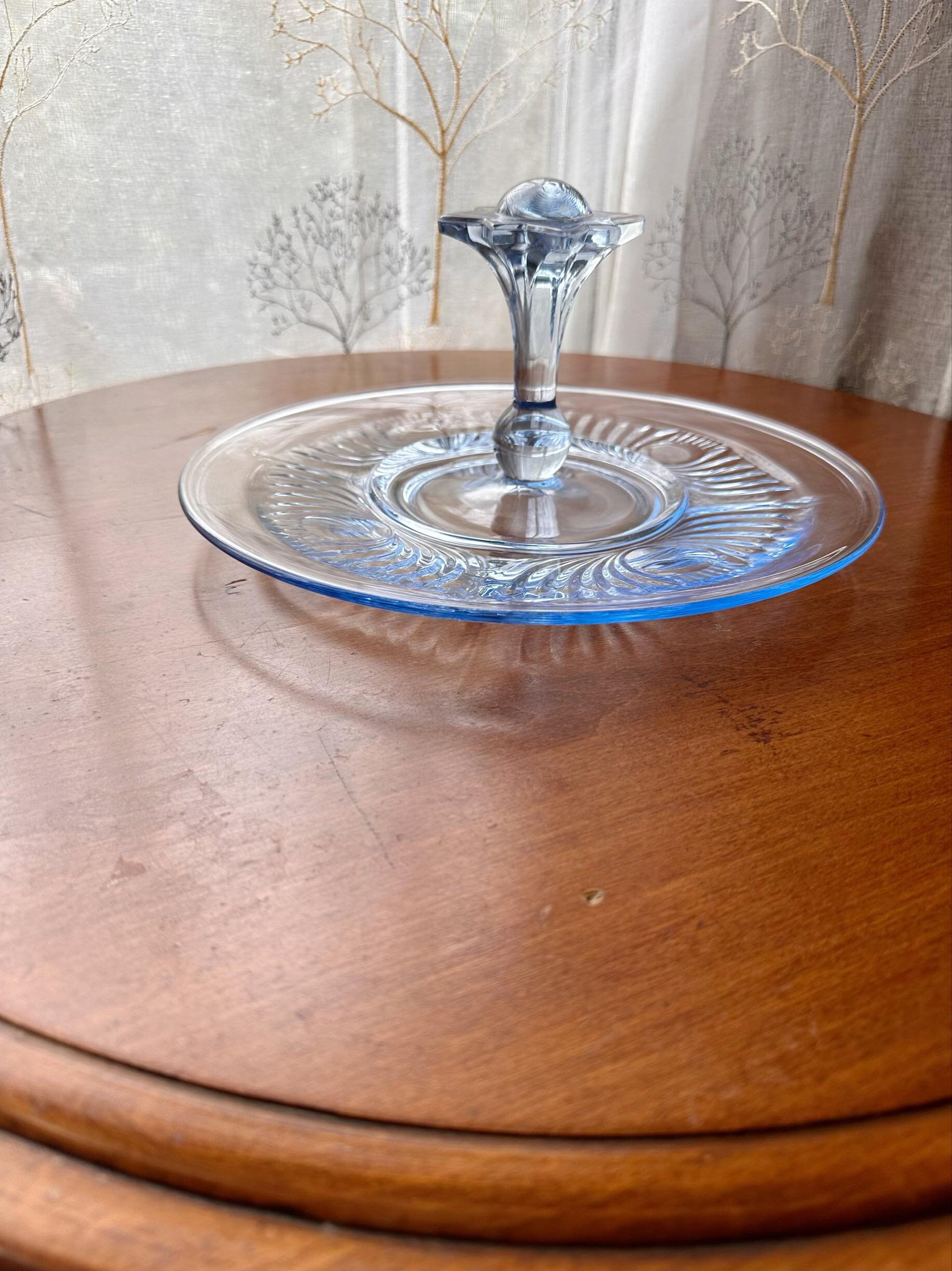 1930s Handmade Elegant Glass Paden City Maya Light Ice Blue Center ...