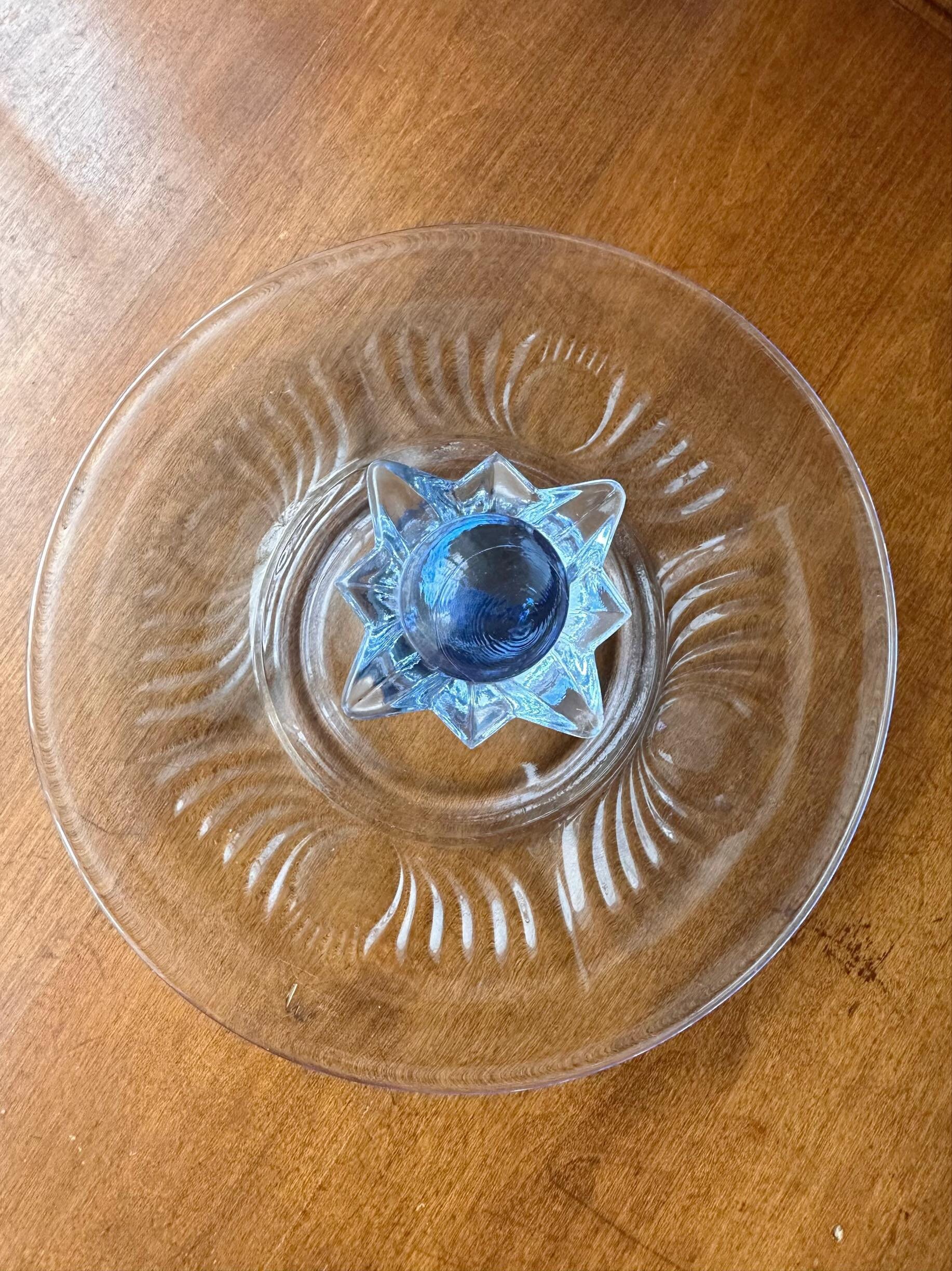 1930s Handmade Elegant Glass Paden City Maya Light Ice Blue Center ...