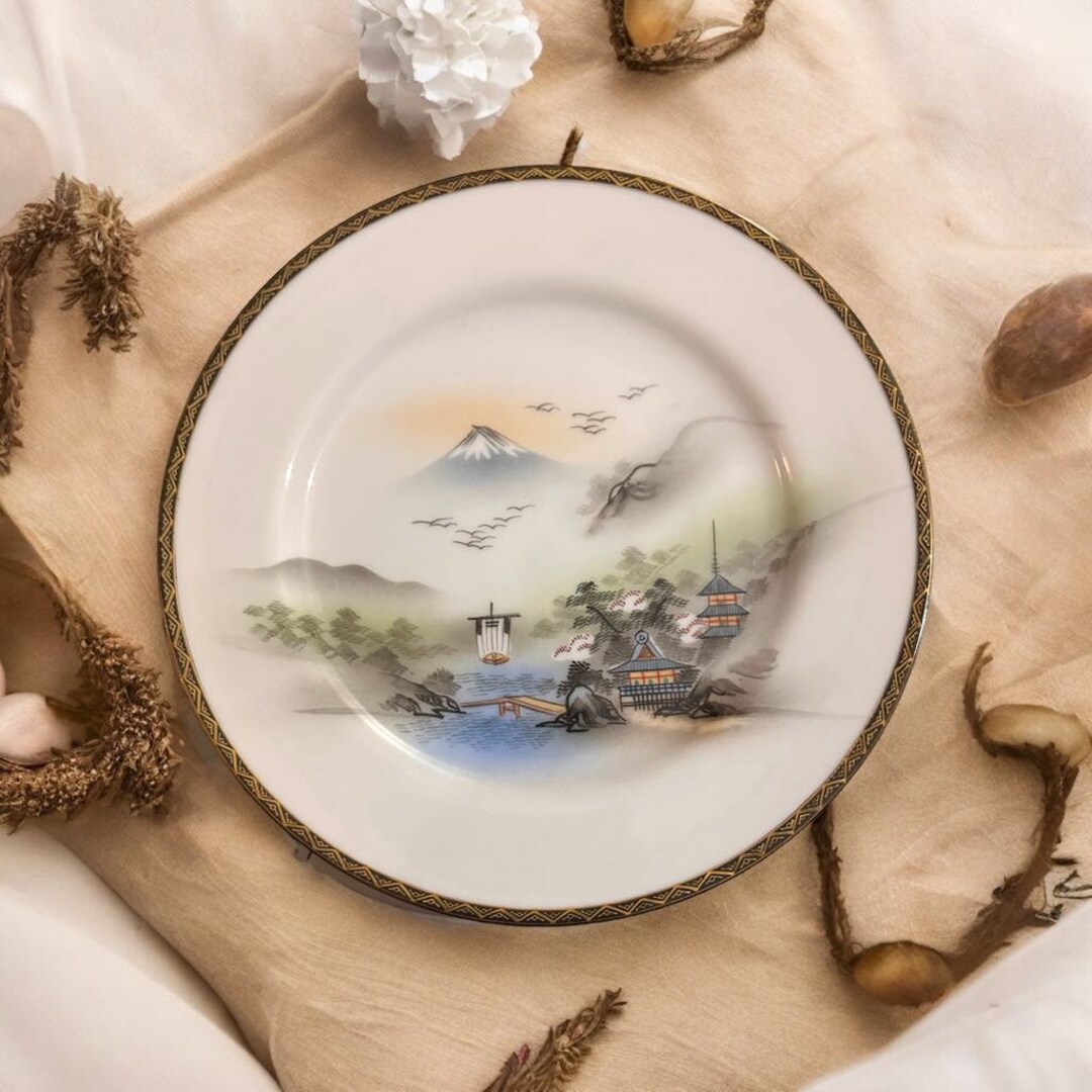 Vintage Hand-painted Japanese Water Boat Scene Plate Kutani Style 1940s ...