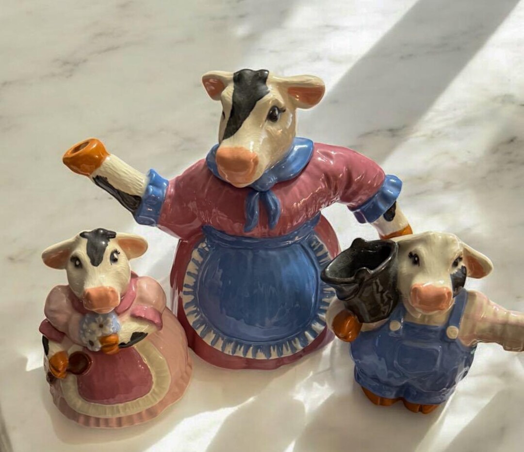 Vintage Cow Teapot Set: Hand-painted Ceramic Farmhouse Kitchen Decor ...