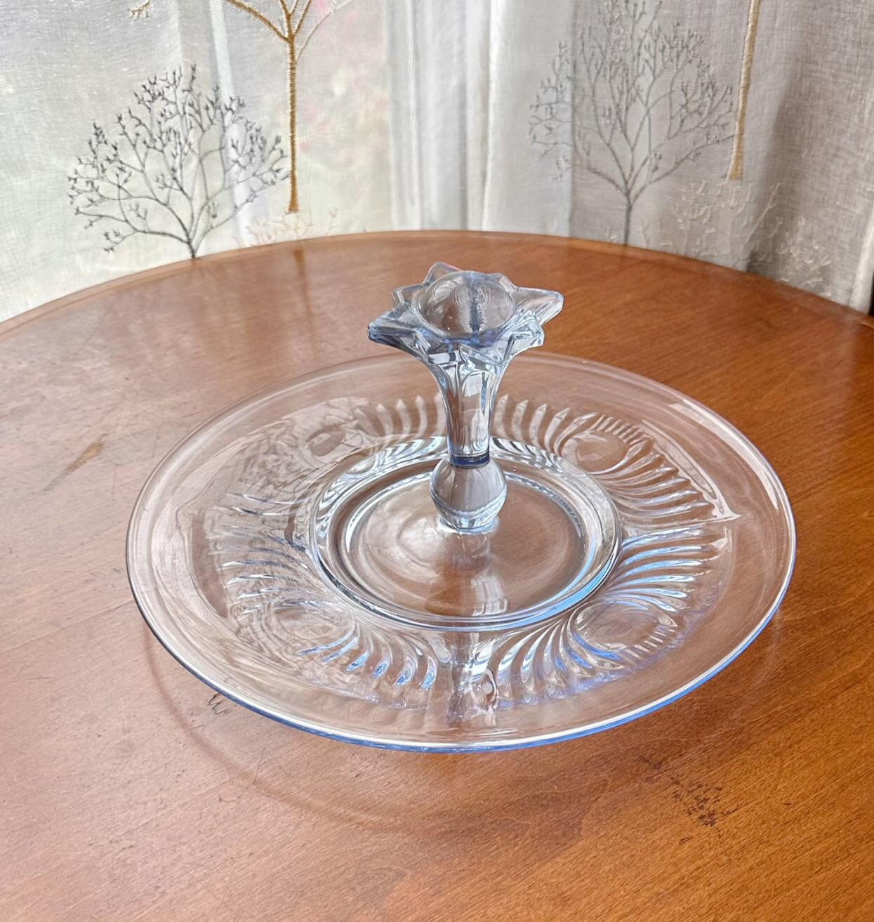 1930s Handmade Elegant Glass Paden City Maya Light Ice Blue Center ...