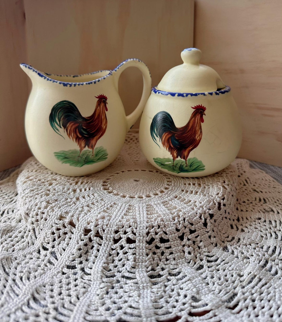 Vintage Gryphonware Rooster Creamer & Sugar Bowl With Lid Farmhouse ...