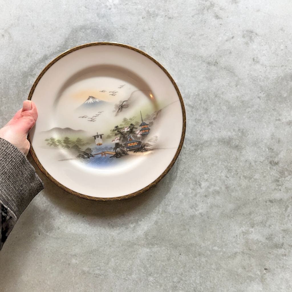 Vintage Hand-painted Japanese Water Boat Scene Plate Kutani Style 1940s ...