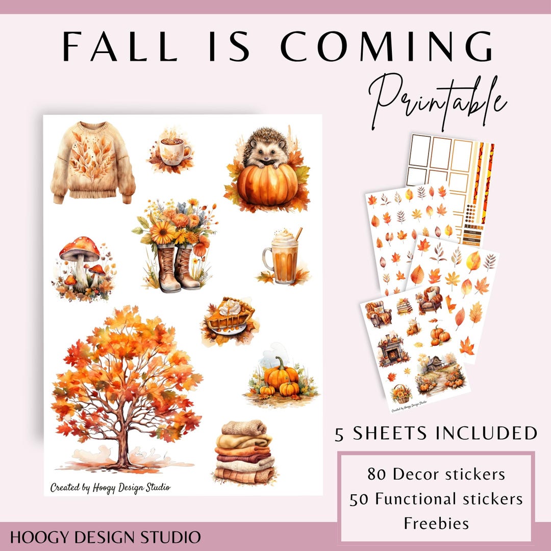 Fall is Coming Printable Planner Stickers | Autumn Leaf Decor Bundle ...
