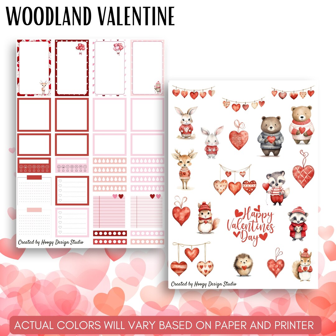 Woodland Valentine Printable Sticker Sheets Cute Forest Animals Love ...