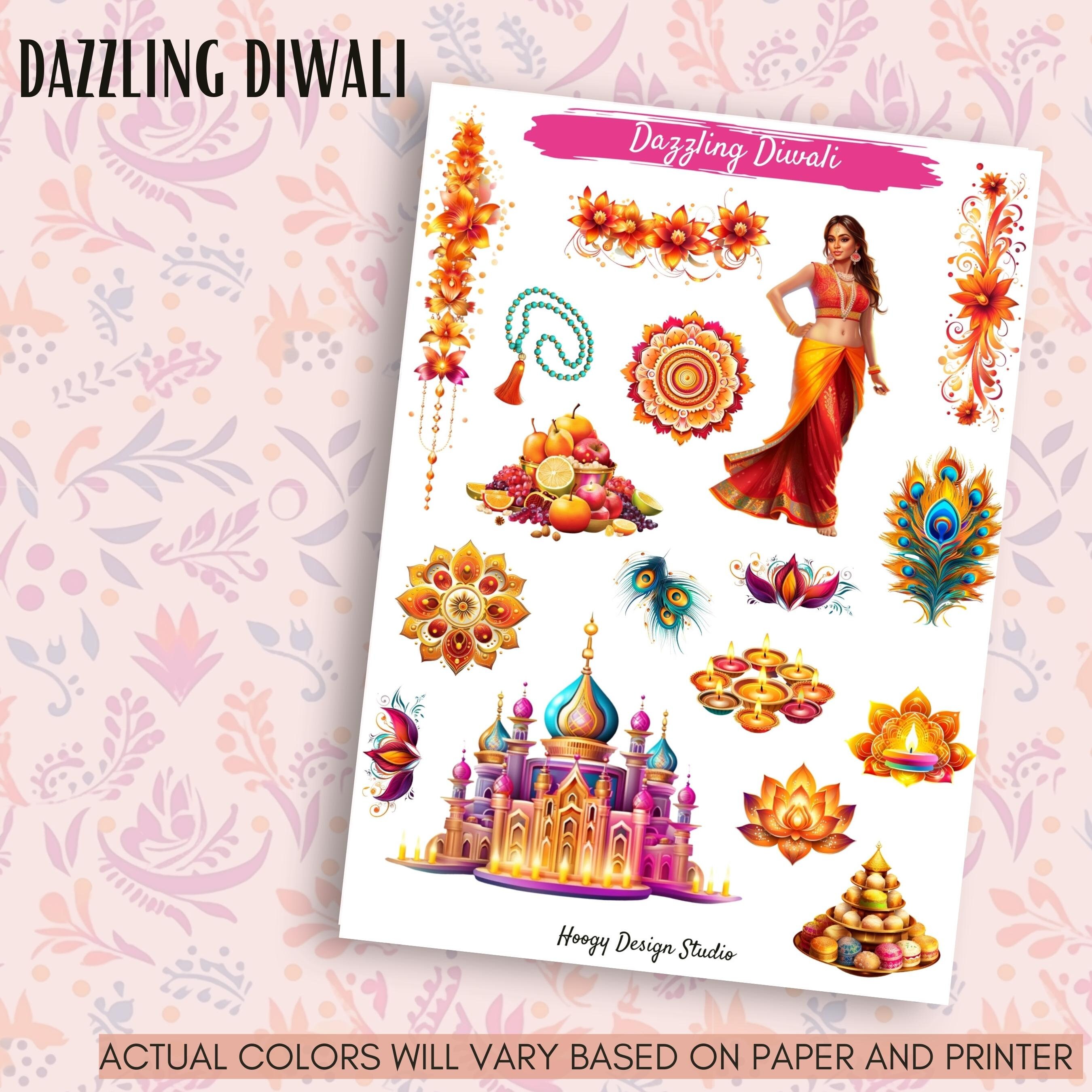 Dazzling Diwali Printable Sticker Sheets Diya Rangoli and - Etsy