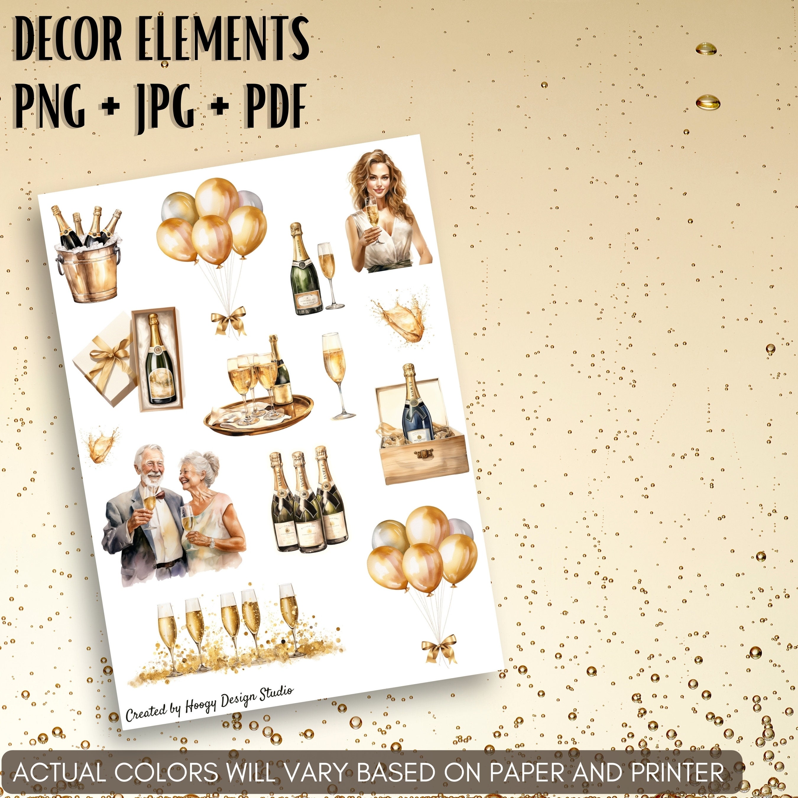 Champagne Party Printable Sticker Sheets Festive Celebration Gold ...