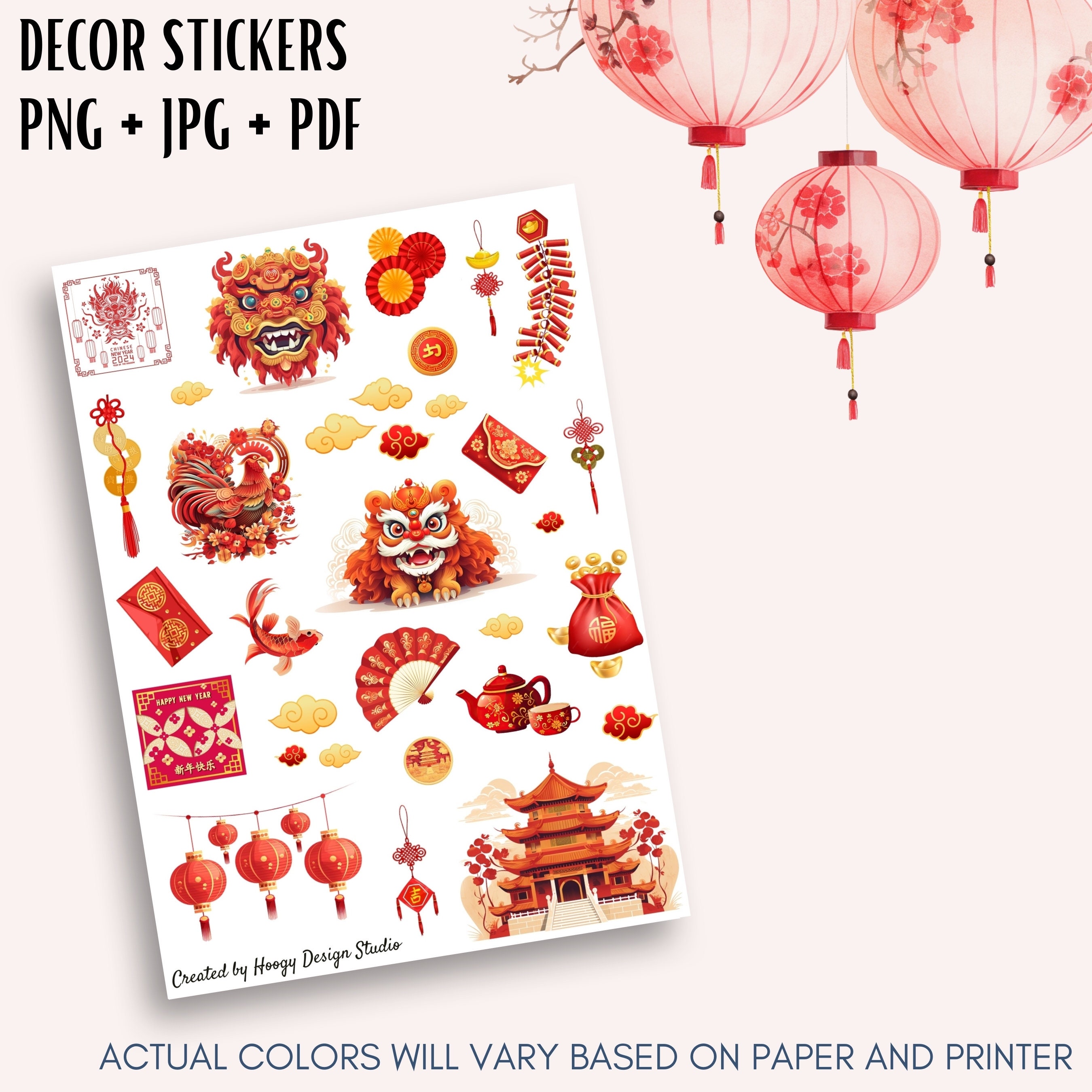 Lunar New Year Stickers Chinese New Year Lion Dragon Fireworks Planner ...