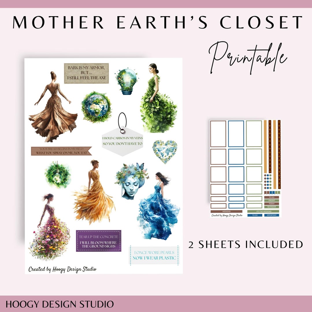 Mother Earth’s Closet Printable Planner Stickers | 2 Sheet Earth Day ...