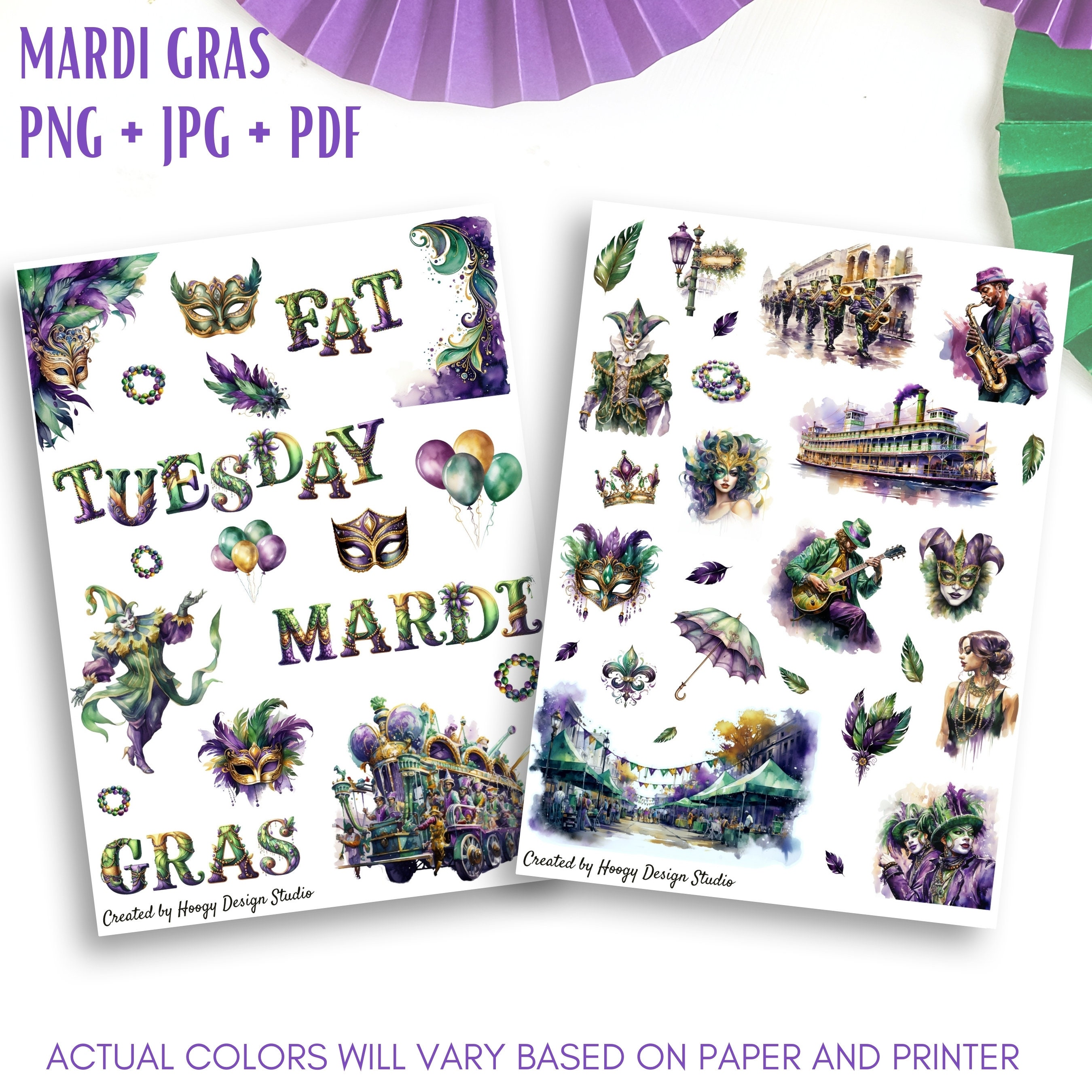 Mardi Gras Printable Sticker Sheets Fat Tuesday Beads Masks Float ...