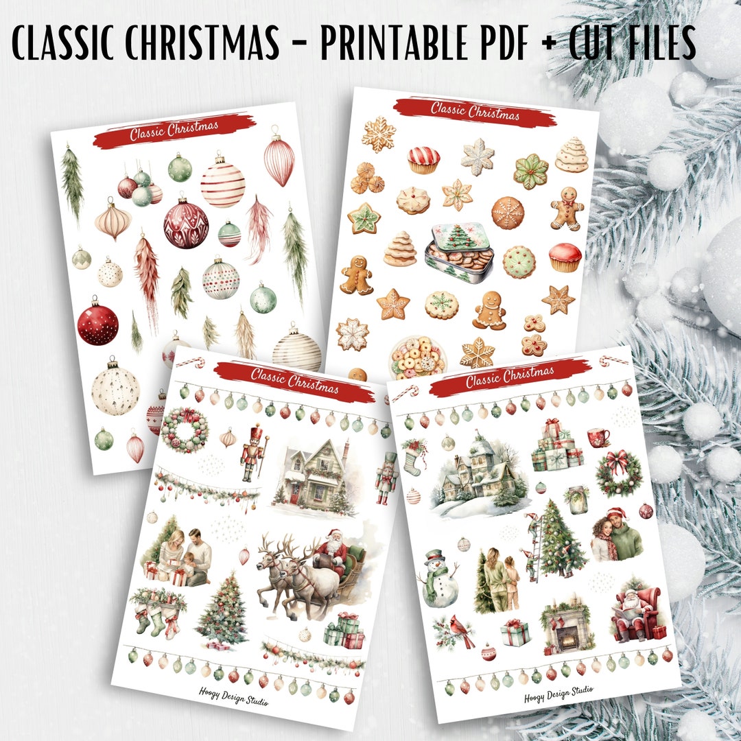 Classic Christmas Printable Sticker Sheets Christmas Decor Baubles ...