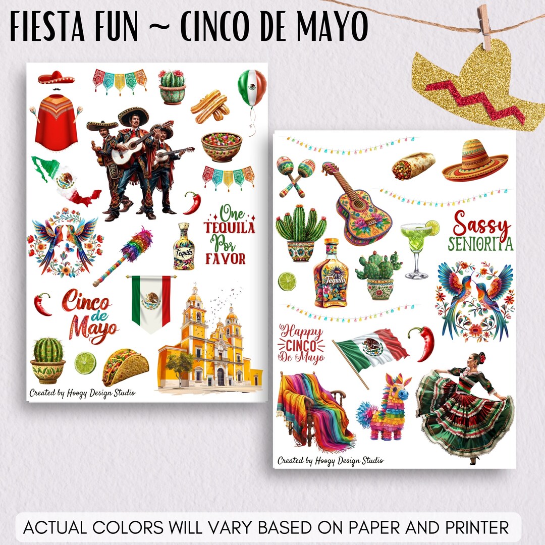 Fiesta Fun Printable Sticker Sheets Cinco De Mayo Mexican Mariachi ...