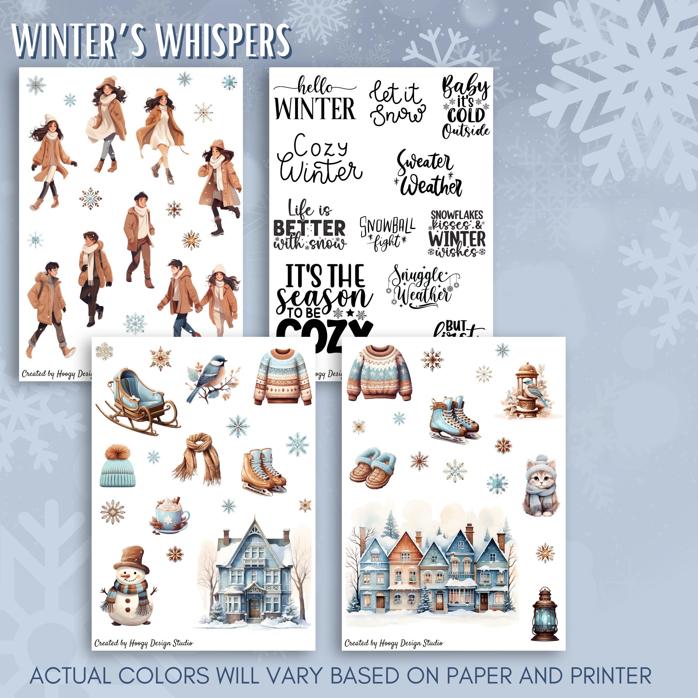 Winter's Whispers Printable Sticker Sheets Winter Decor People Quotes ...